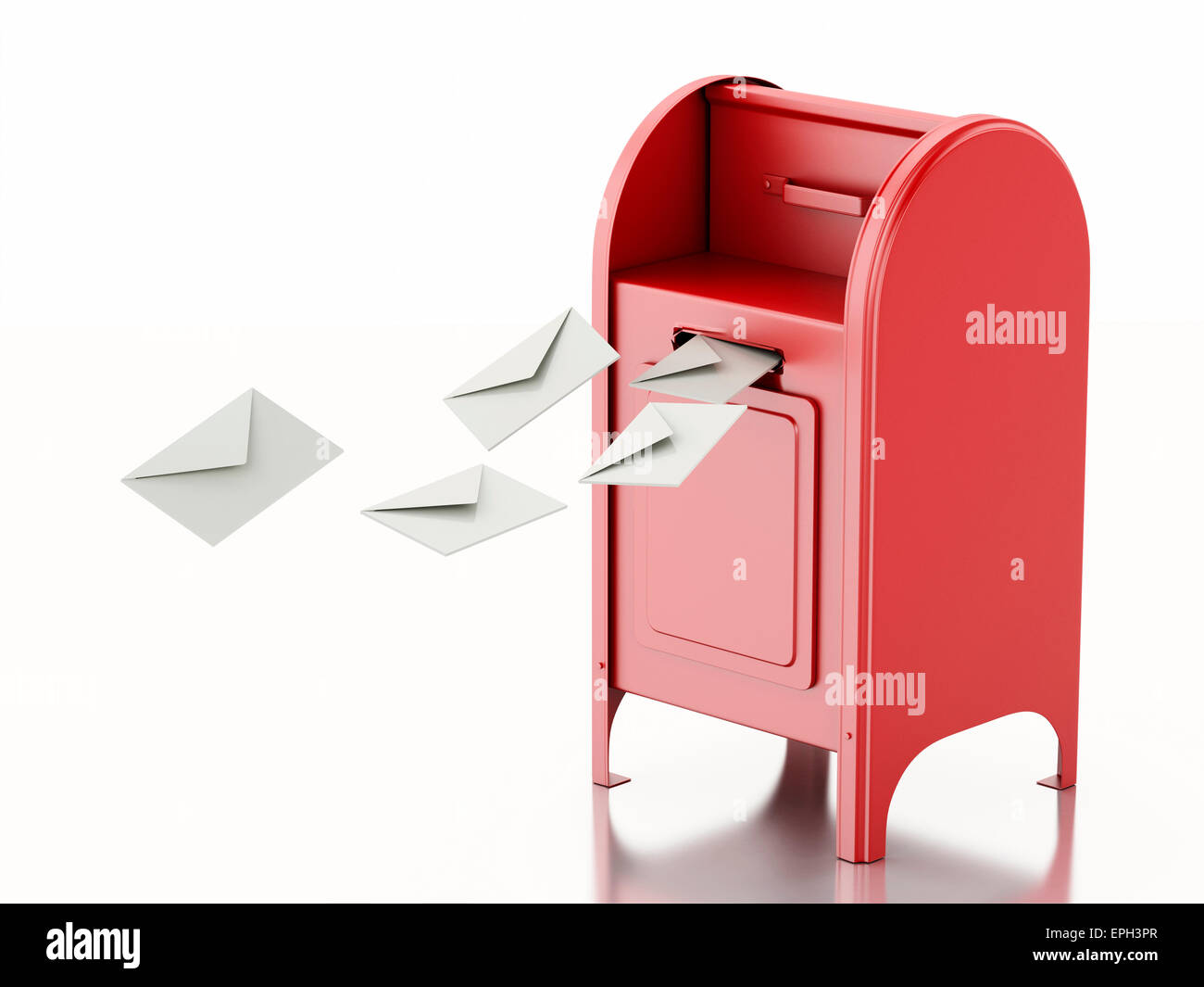 3d illustration. Red mail box with heap of letters. Isolated white ...