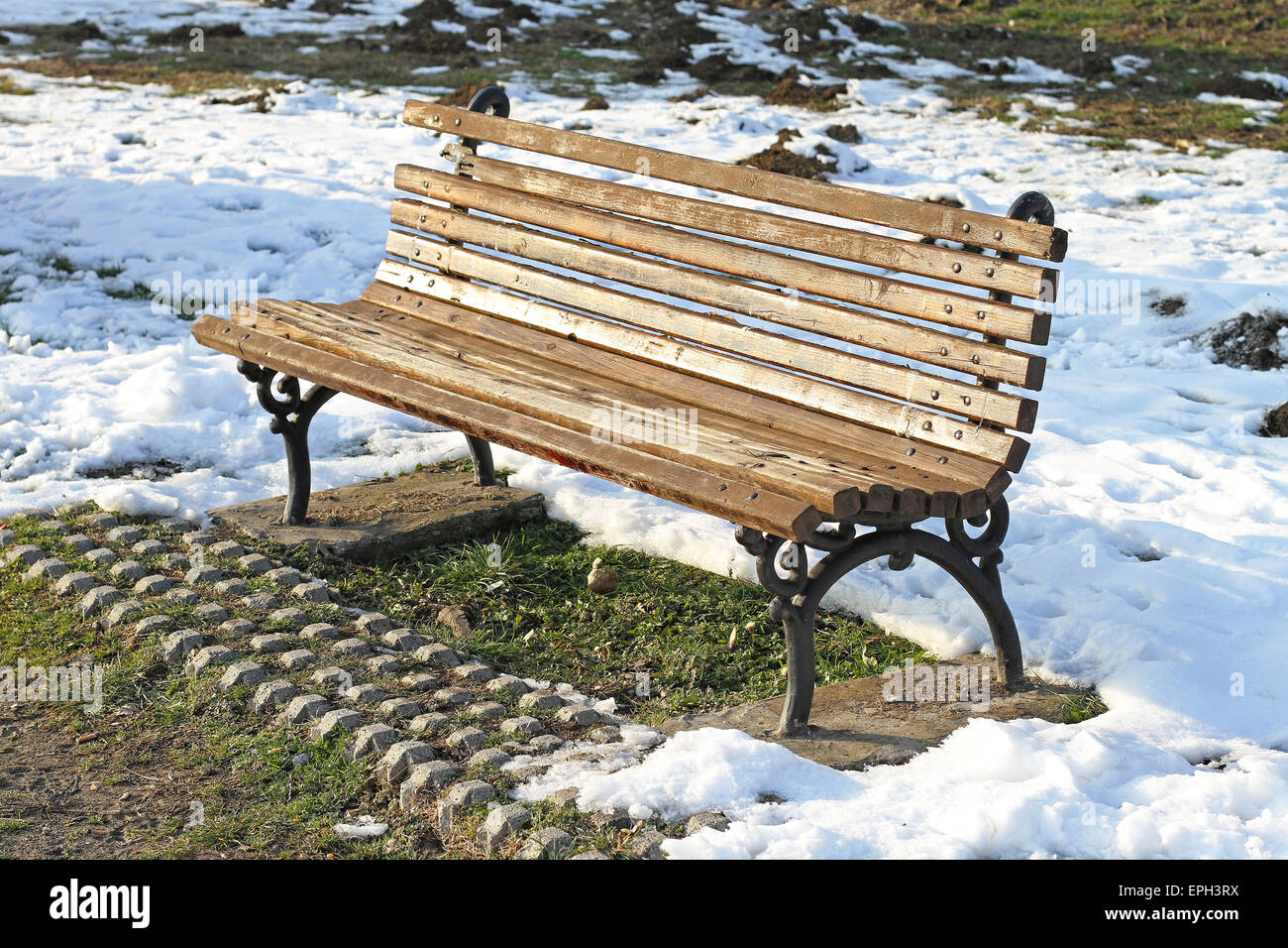 Bench in snow Stock Photo - Alamy