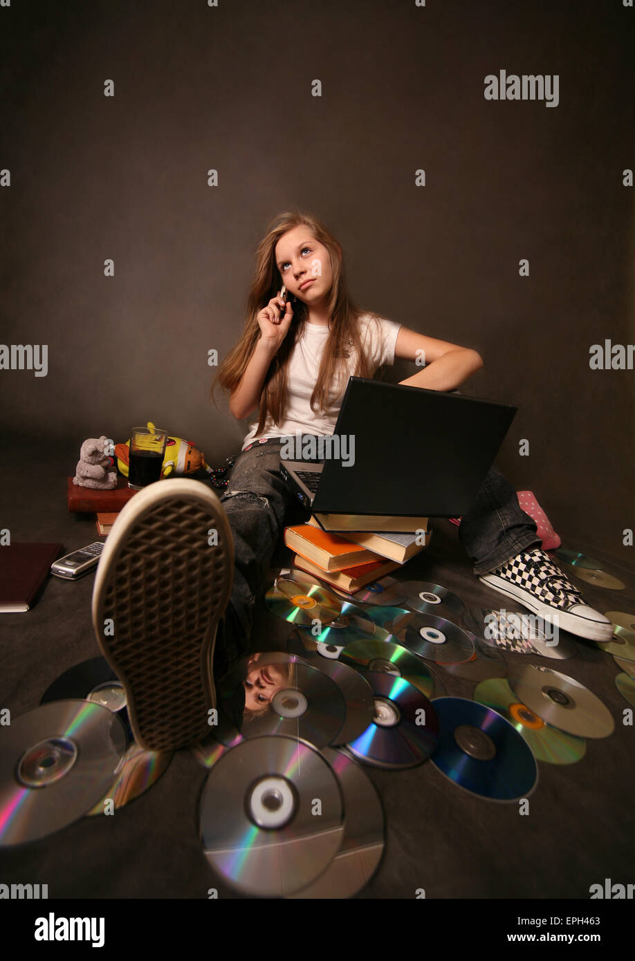 Girl with a computer Stock Photo - Alamy