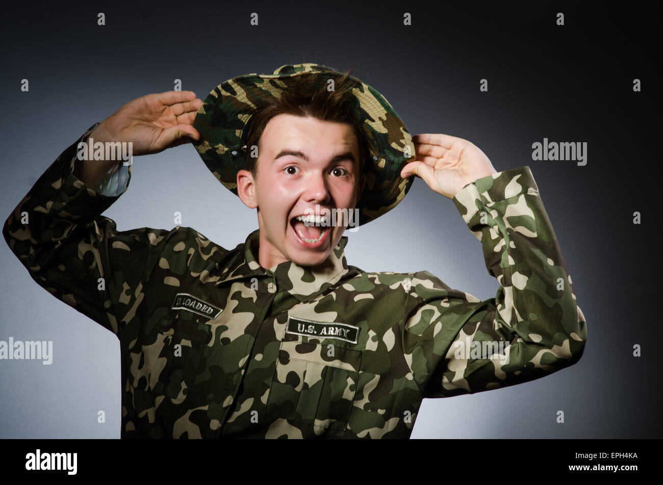 Funny soldier in military concept Stock Photo - Alamy