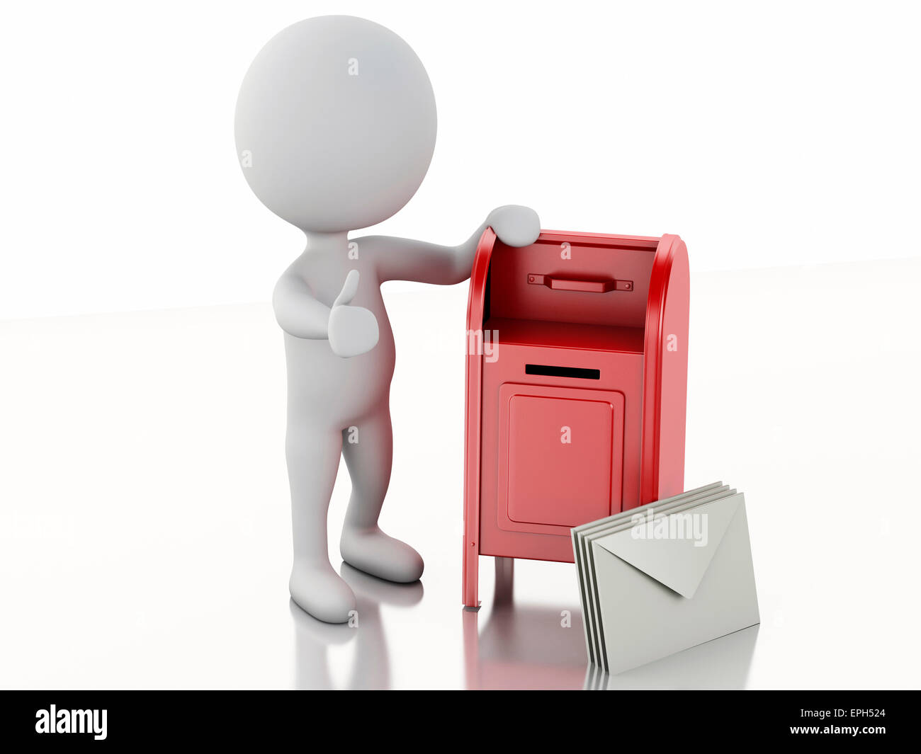 3d illustration. White people with mail box and heap of letters ...