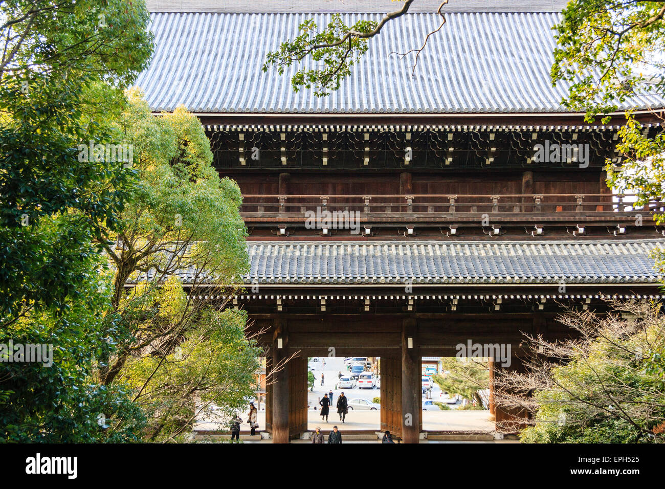 The massive two story Sanmon Gate, the largest wooden gate in Japan, at ...