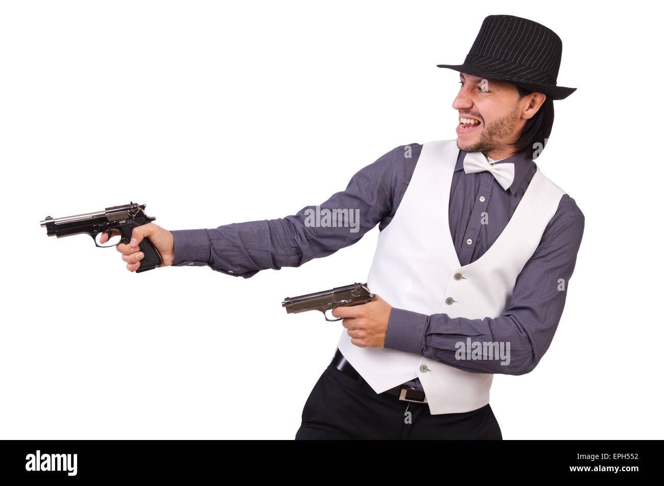 Man with gun isolated on the white Stock Photo - Alamy