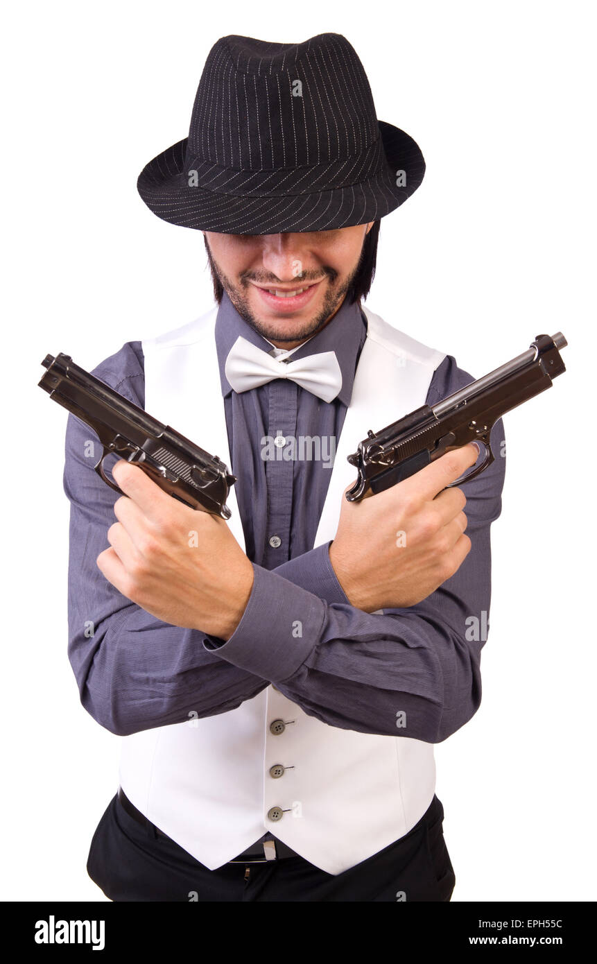 Man with gun isolated on the white Stock Photo - Alamy