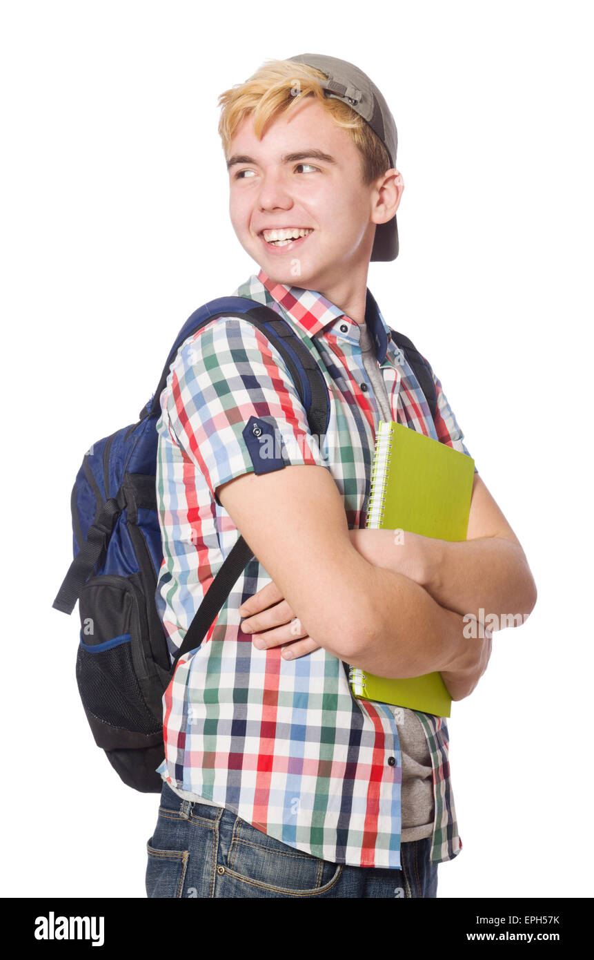 Young student isolated on the white background Stock Photo - Alamy