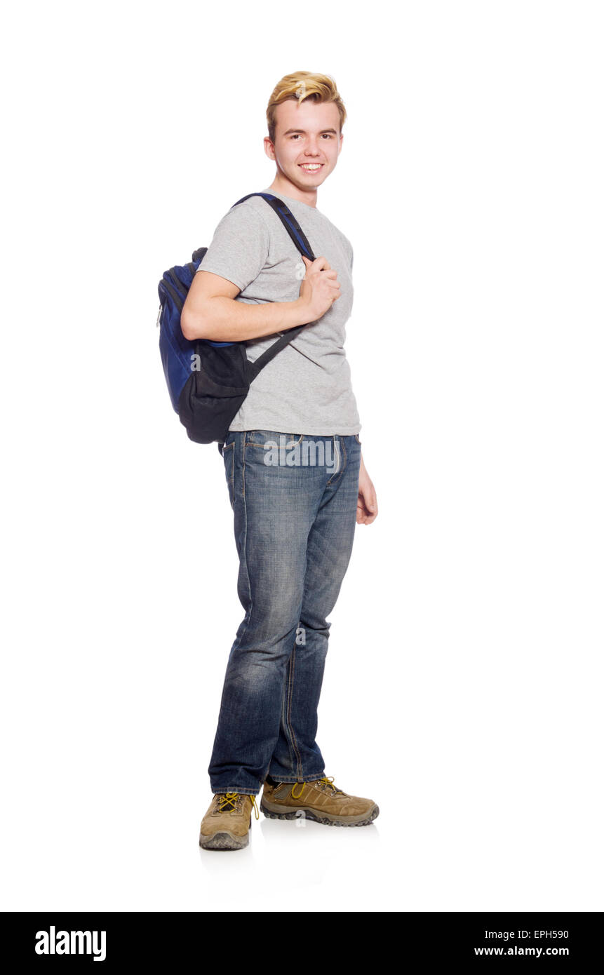 Student with backpack isolated on the white Stock Photo - Alamy
