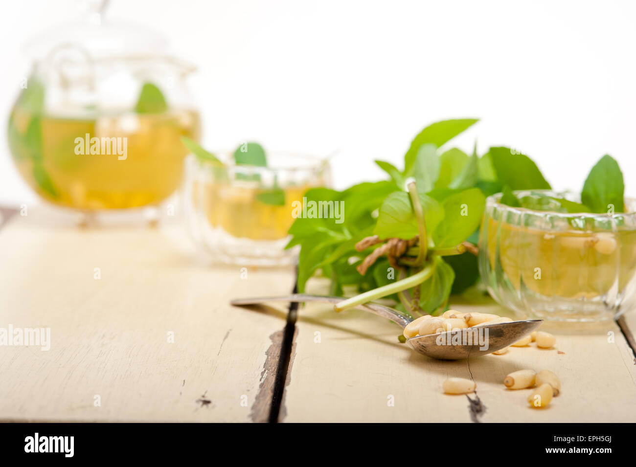 Arab traditional style mint and pine nuts tea called at tay Stock Photo ...