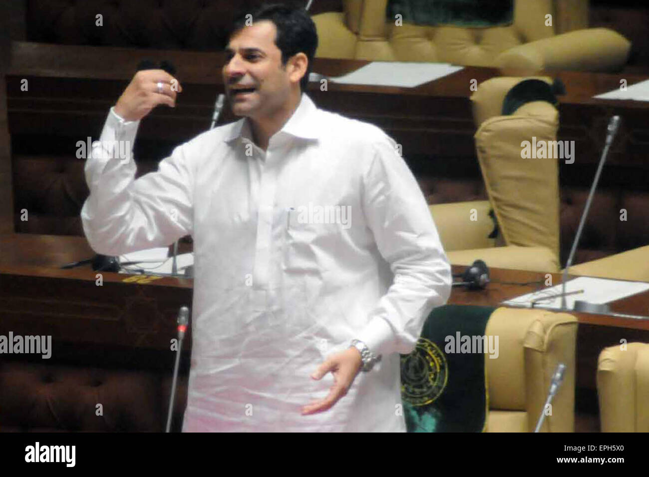 Opposition leader Shahriyar Khan expressing his views during session ...