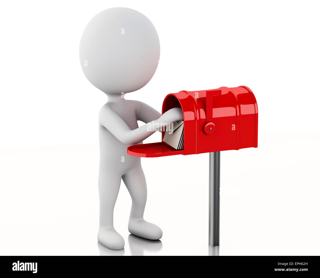 3d illustration. White people with mail box and heap of letters ...