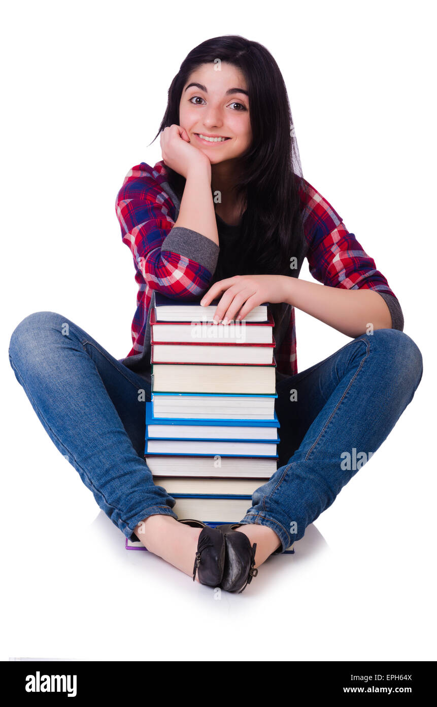 Young student with books isolated on white Stock Photo - Alamy
