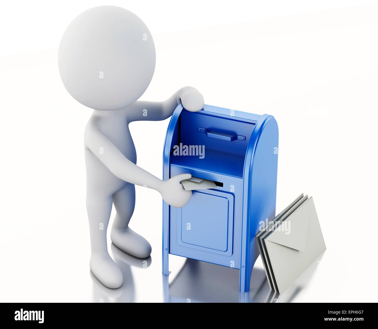 3d illustration. White people with mail box and heap of letters ...