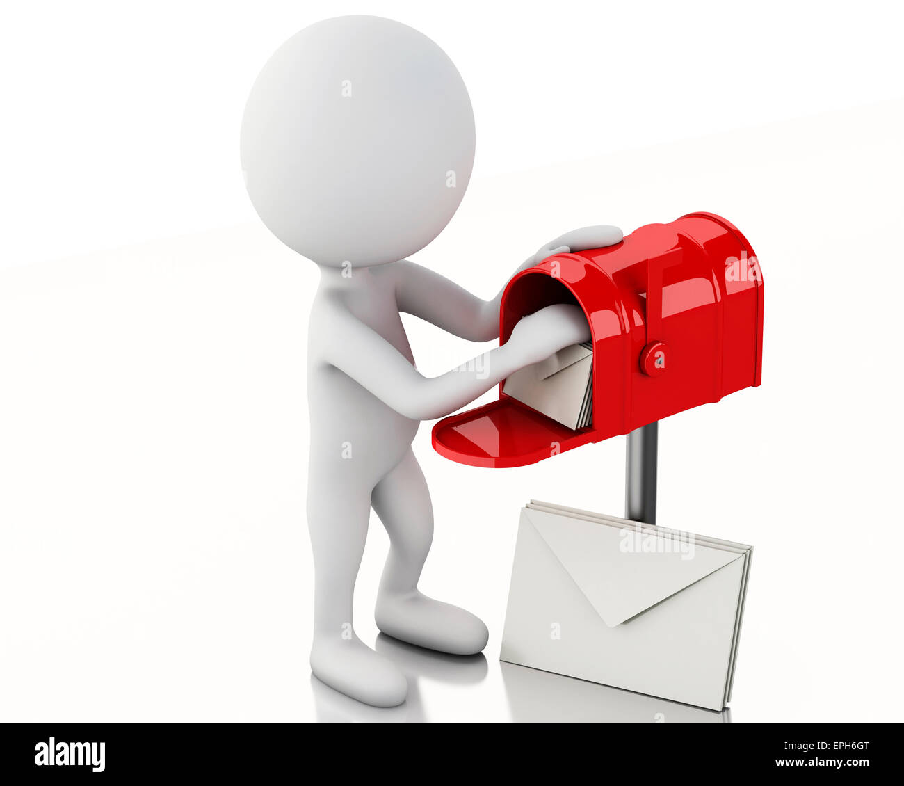 3d illustration. White people with mail box and heap of letters ...