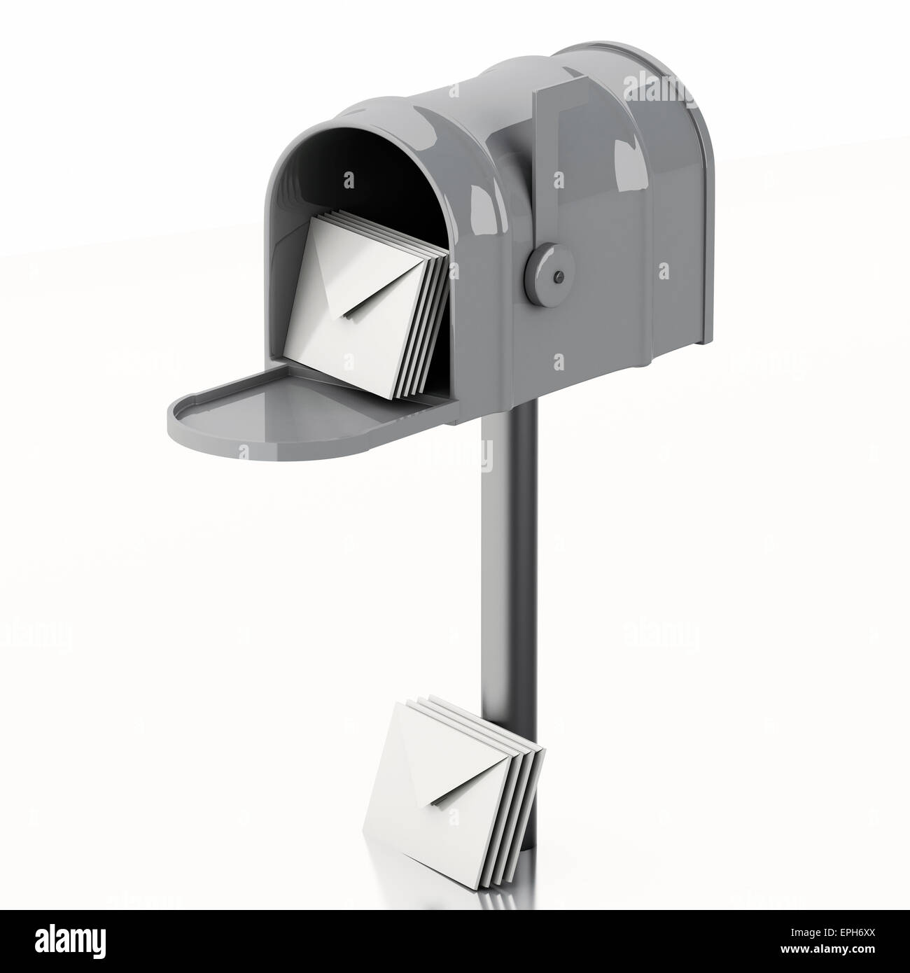 3d illustration. Mail box with heap of letters. Isolated white ...