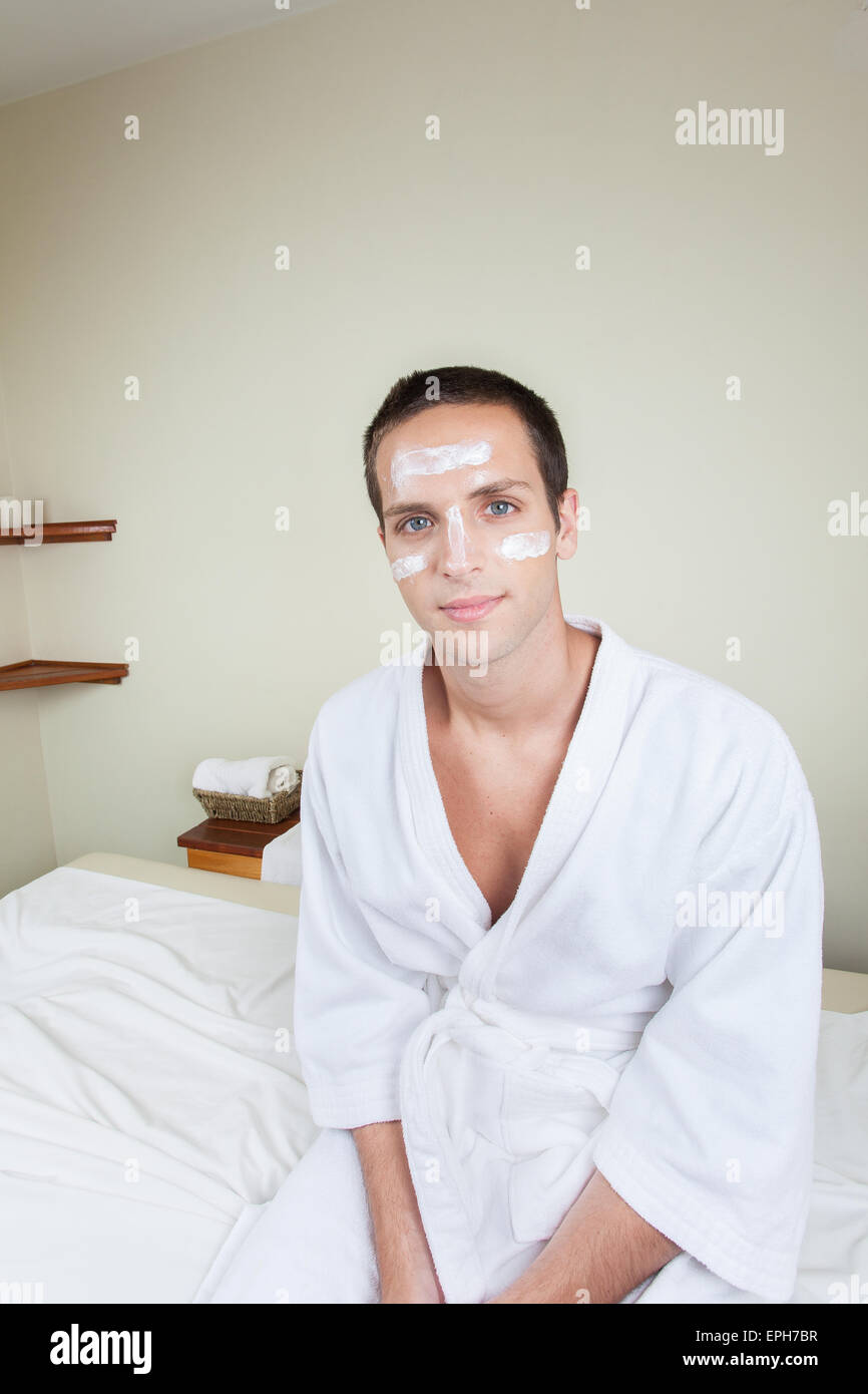 Man with cream in his face Stock Photo - Alamy