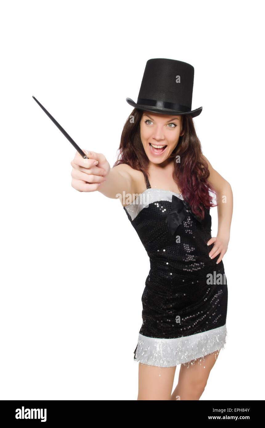 Woman magician isolated on the white Stock Photo - Alamy