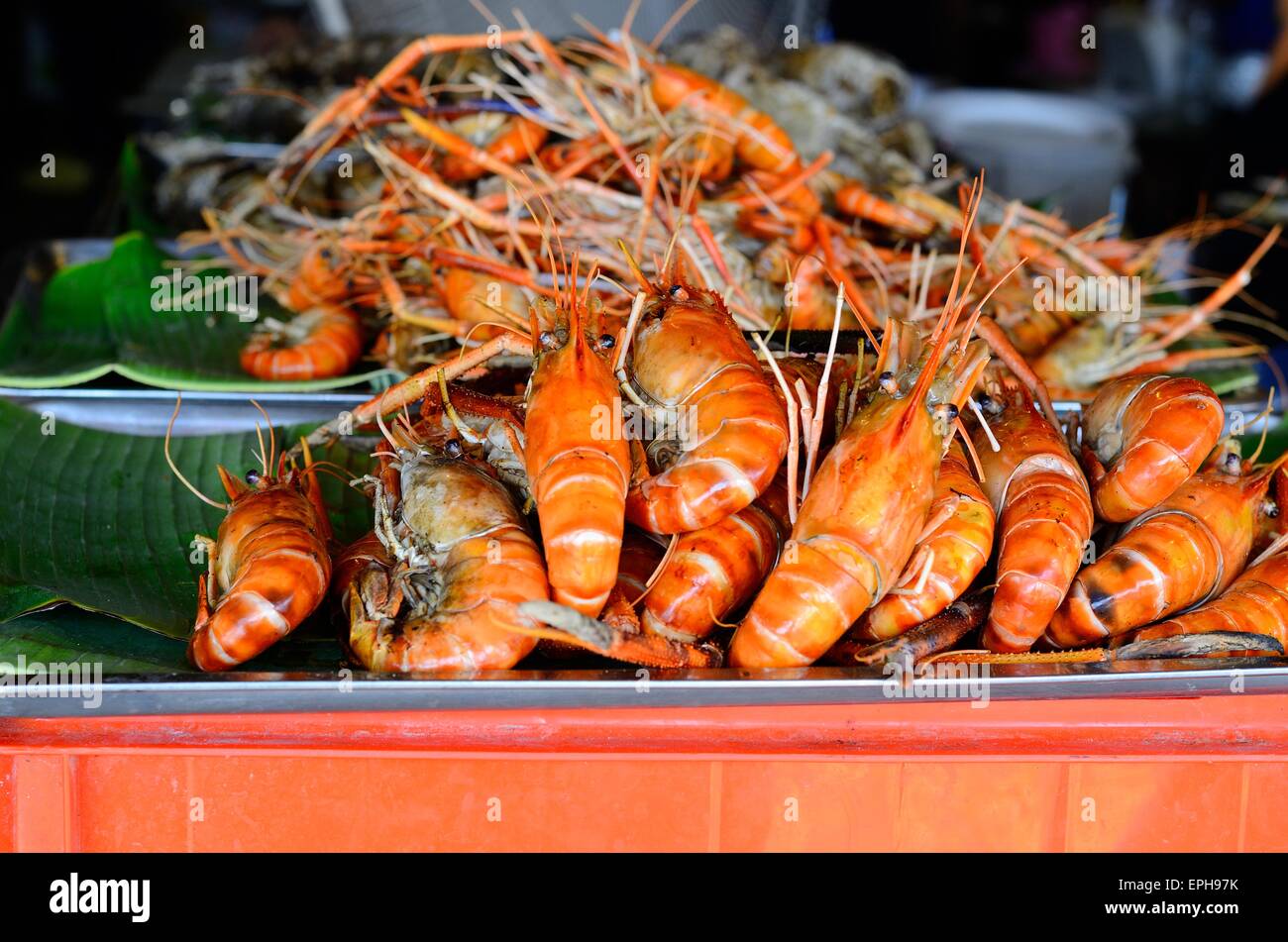 Fried Giant River Prawn Macrobrachium Rosenbergii At Thailand Market