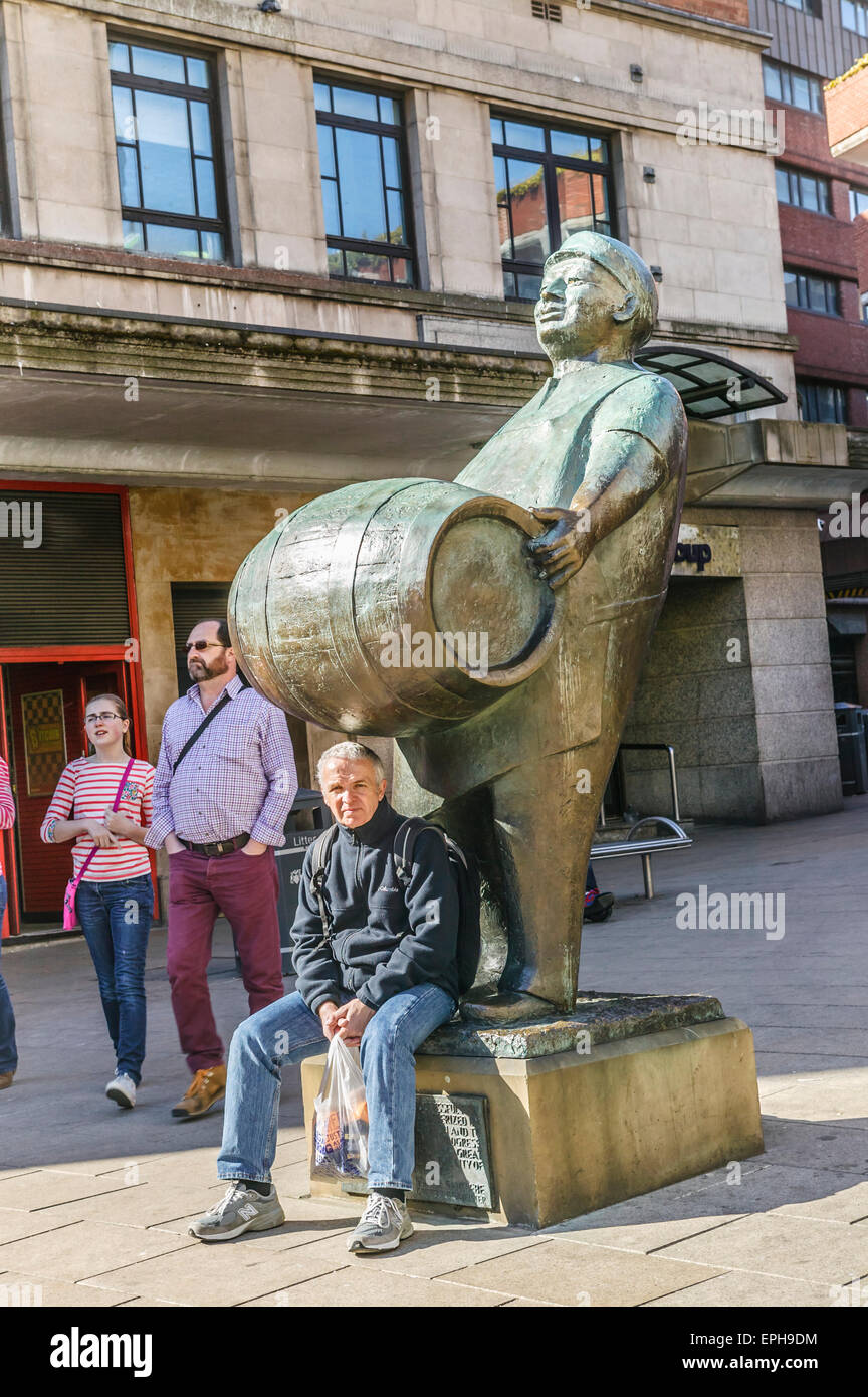 Headrow Leeds, Landmark, Man Taking Break Underneath Bronze Statue of ...