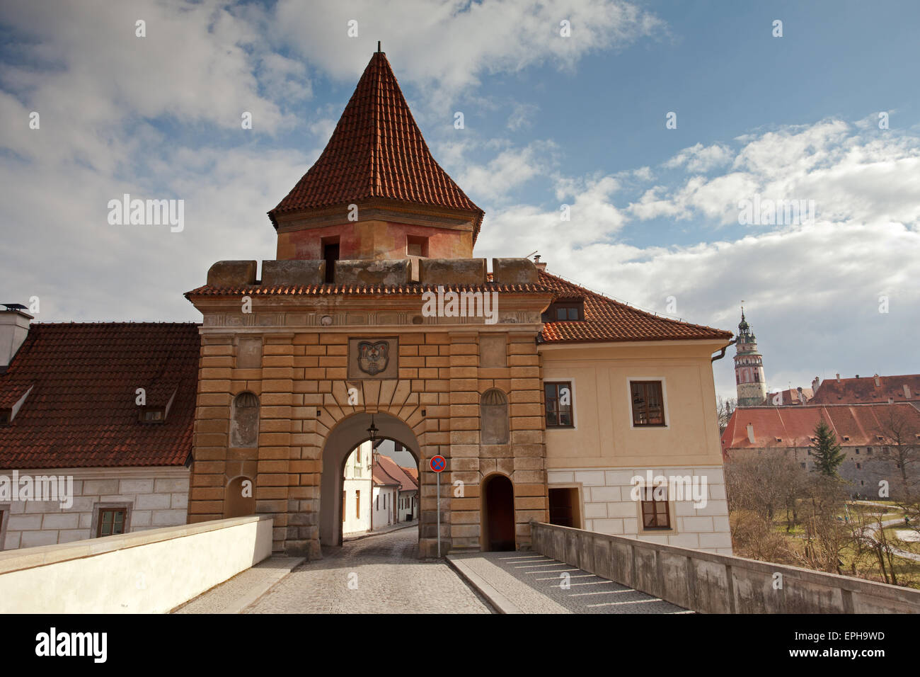 Cesky Krumlov: Budejovicka Gate Stock Photo - Alamy