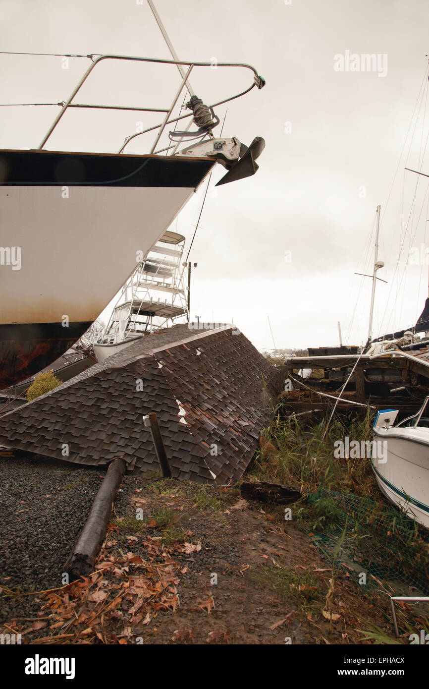 Boat yard destruction after Hurricane Sandy Stock Photo - Alamy