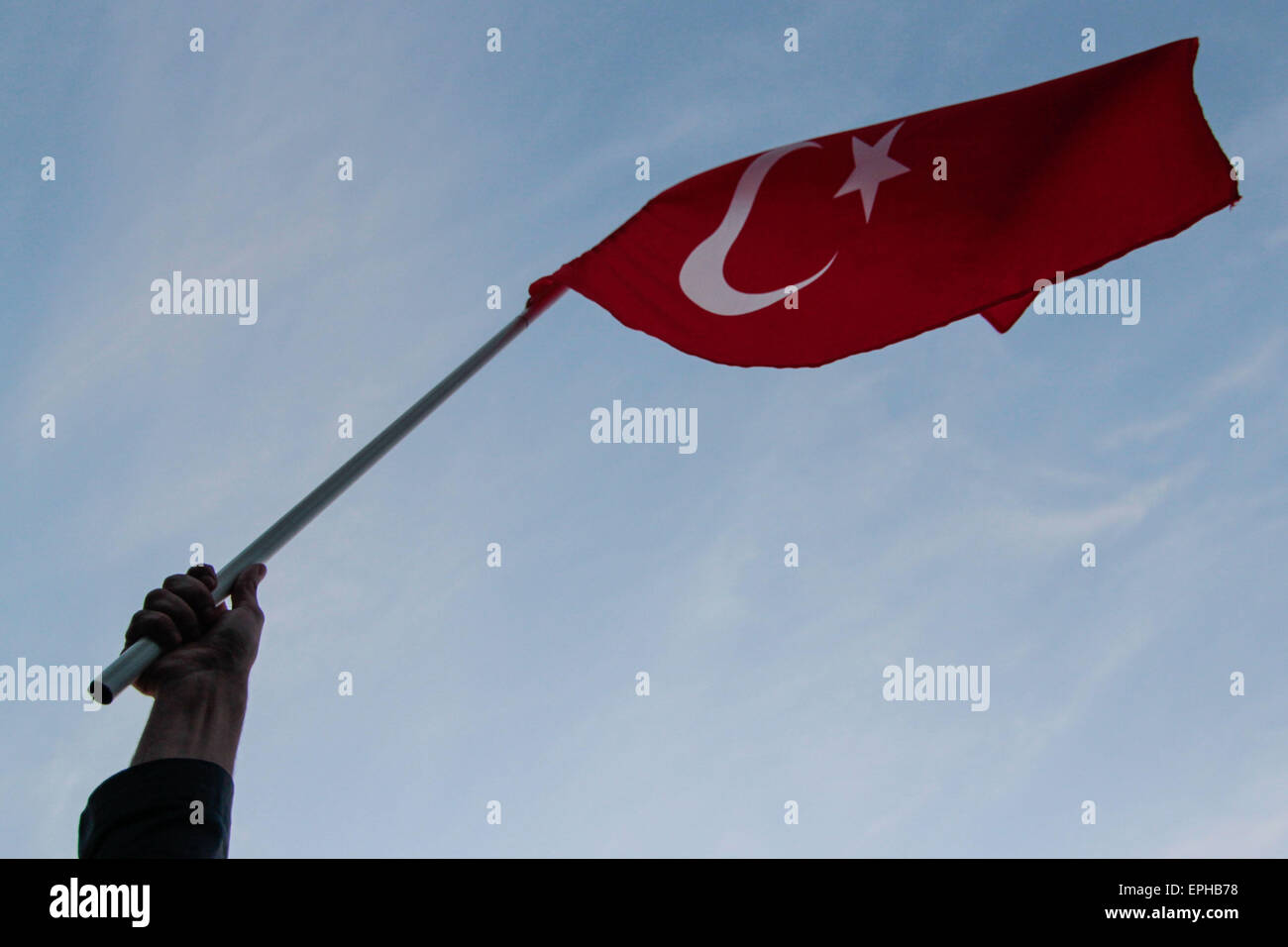 Kiev, Ukraine. 18th May, 2015. Crimean Tatars hold flags during a ...