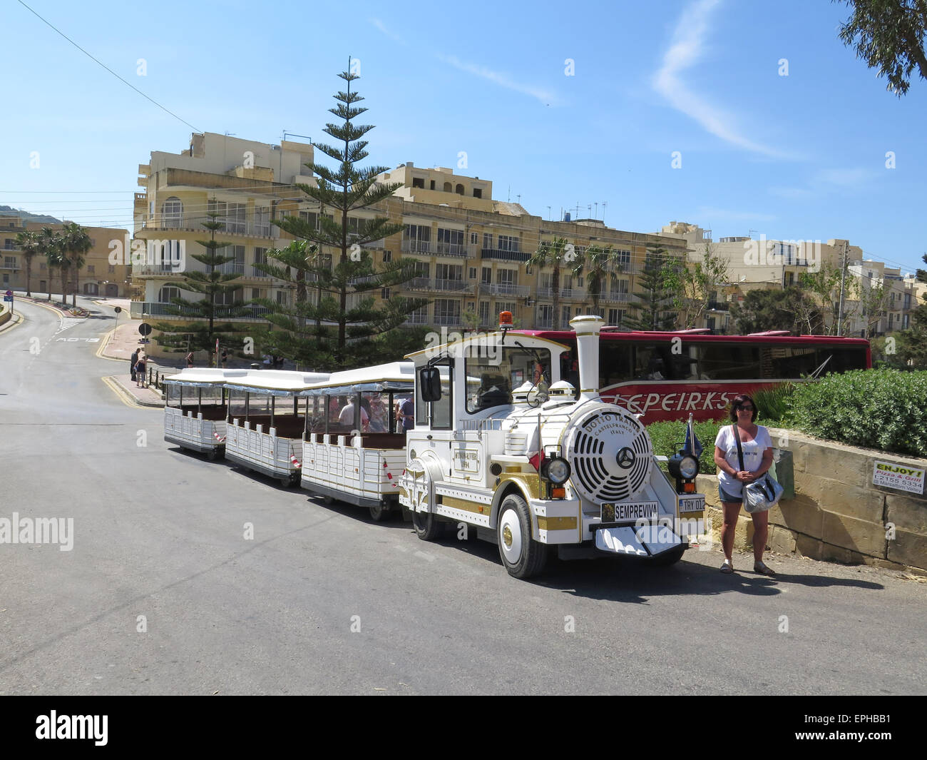 Dotto Road Train at Marsalforn in Gozo, Malta Stock Photo - Alamy