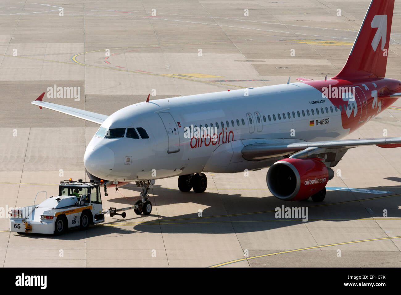 Air Berlin Airbus A320 being pushed-back at Dusseldorf International ...