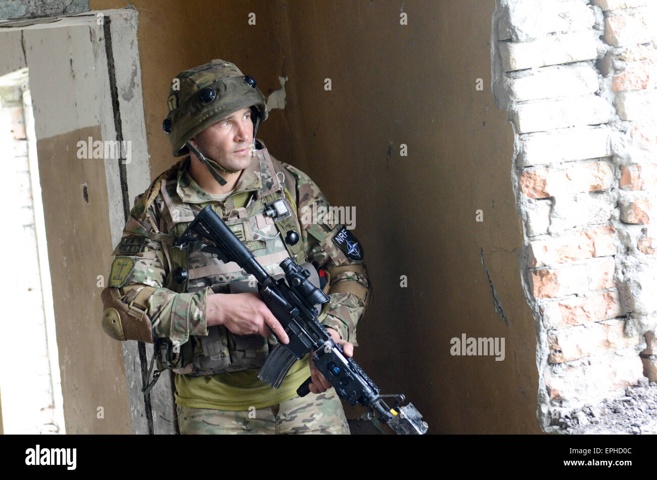 A Georgian soldier from the 1st Infantry Brigade NATO Response Force ...