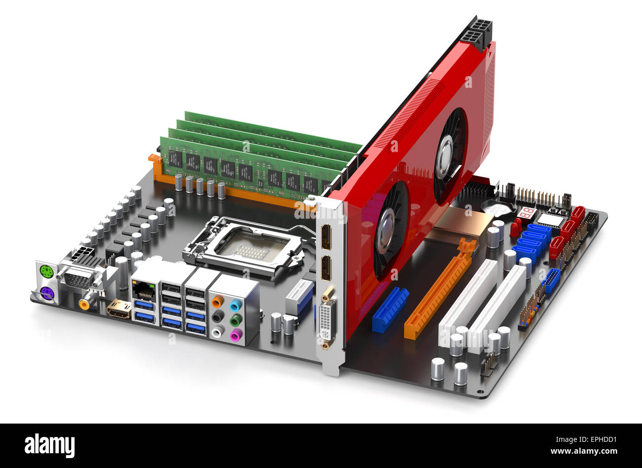 computer motherboard side view isolated on white background Stock Photo ...