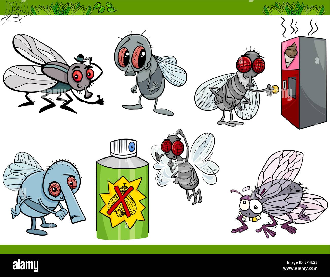 Cartoon Humorous Illustration of Funny Flies Insects Set Stock Vector ...