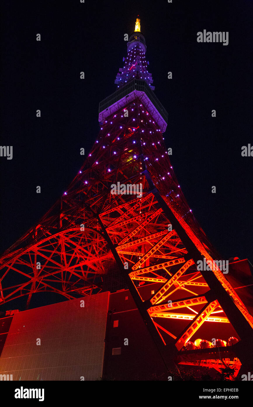 Tokyo Tower illuminated with colorful lights Stock Photo - Alamy