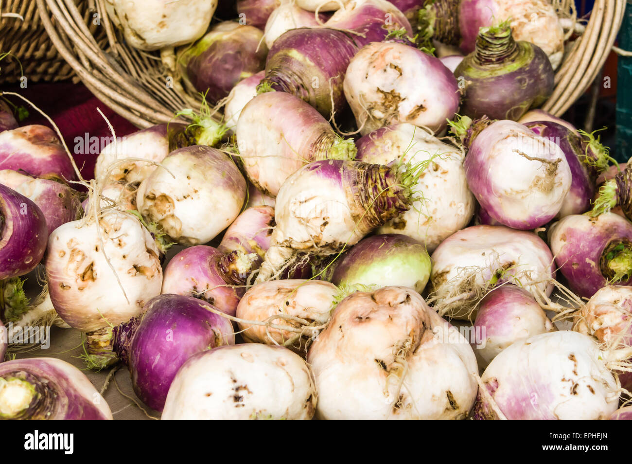 Turnips on display at the farmers market Stock Photo - Alamy