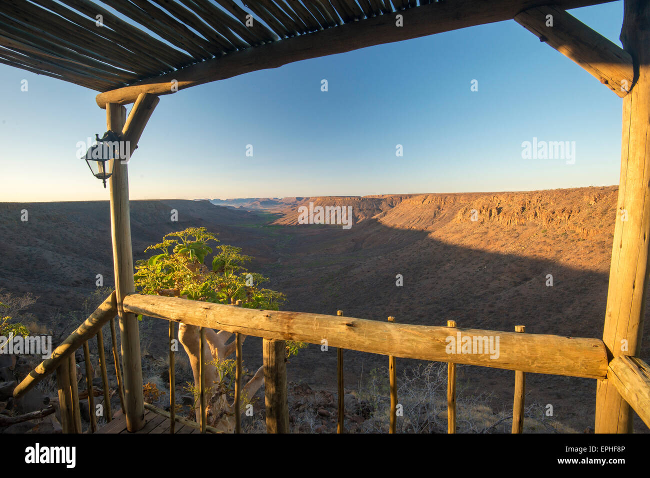 Africa, Namibia. Grootberg Lodge. View of canyon from porch Stock Photo ...