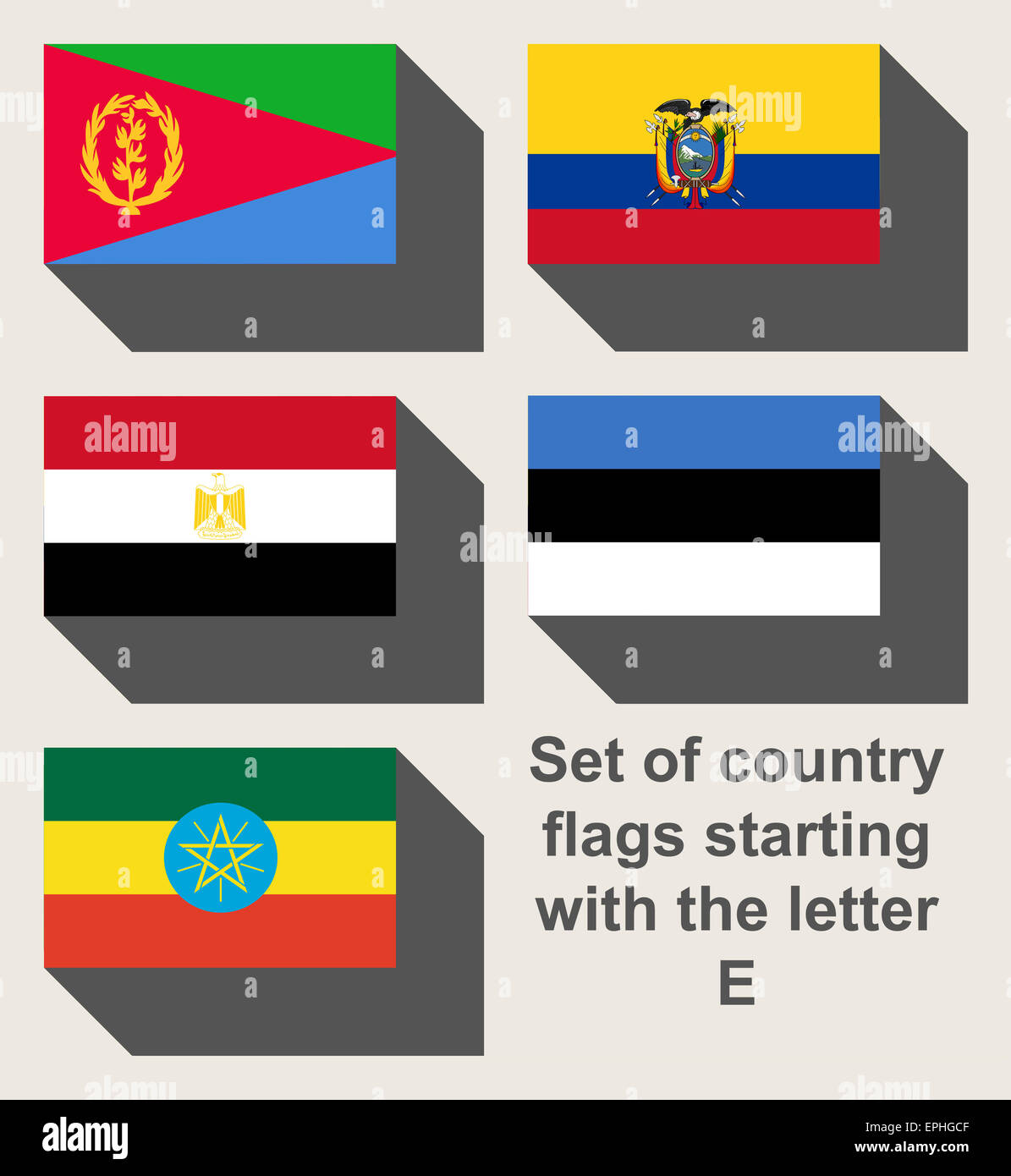 Set of country flags staring with the letter E Stock Photo - Alamy