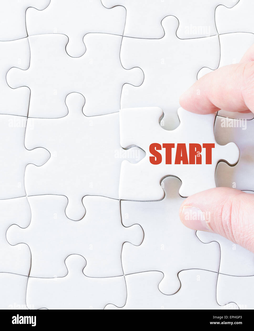 Missing jigsaw puzzle piece with word START. Business concept image for ...