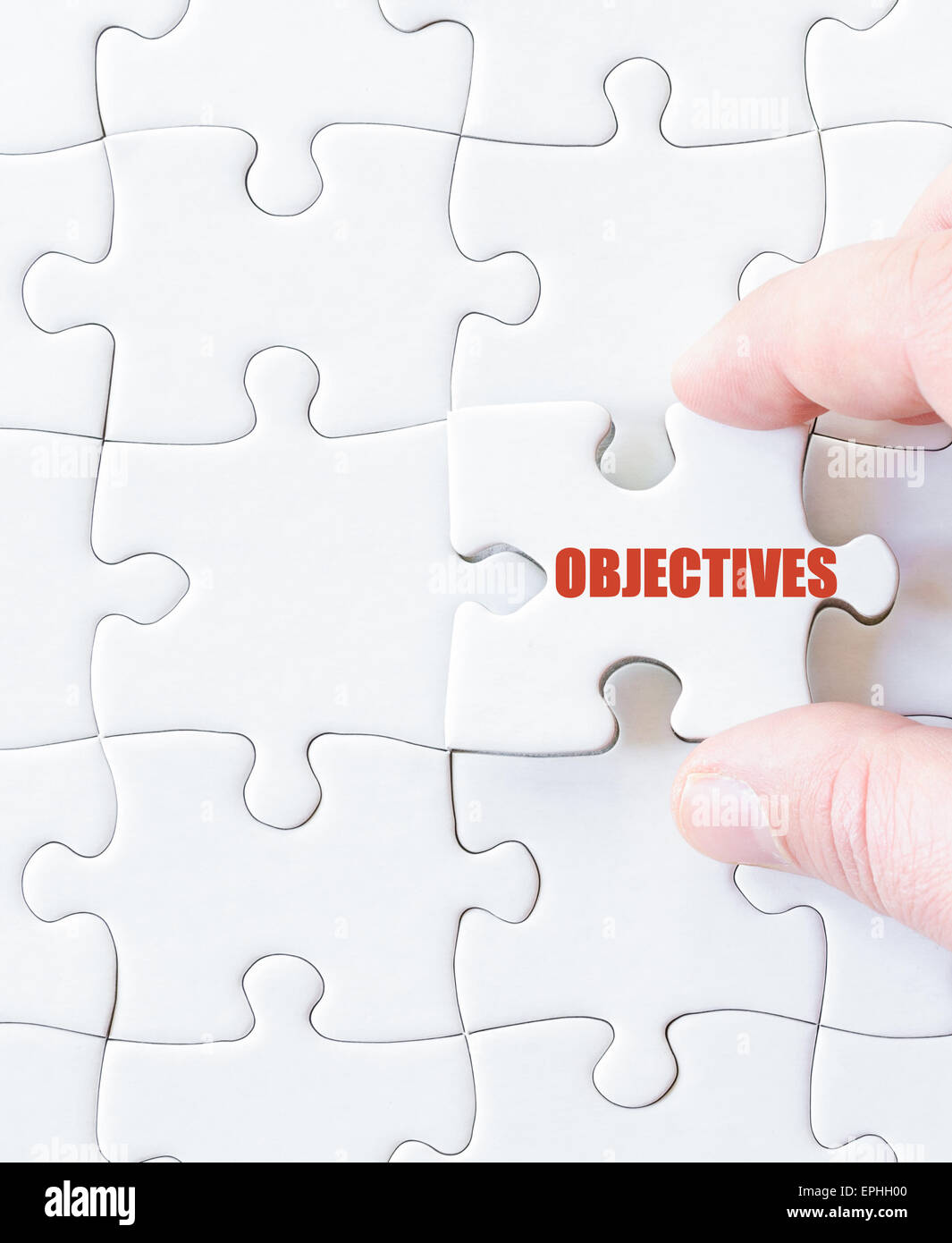 Missing jigsaw puzzle piece with word OBJECTIVES. Business concept ...