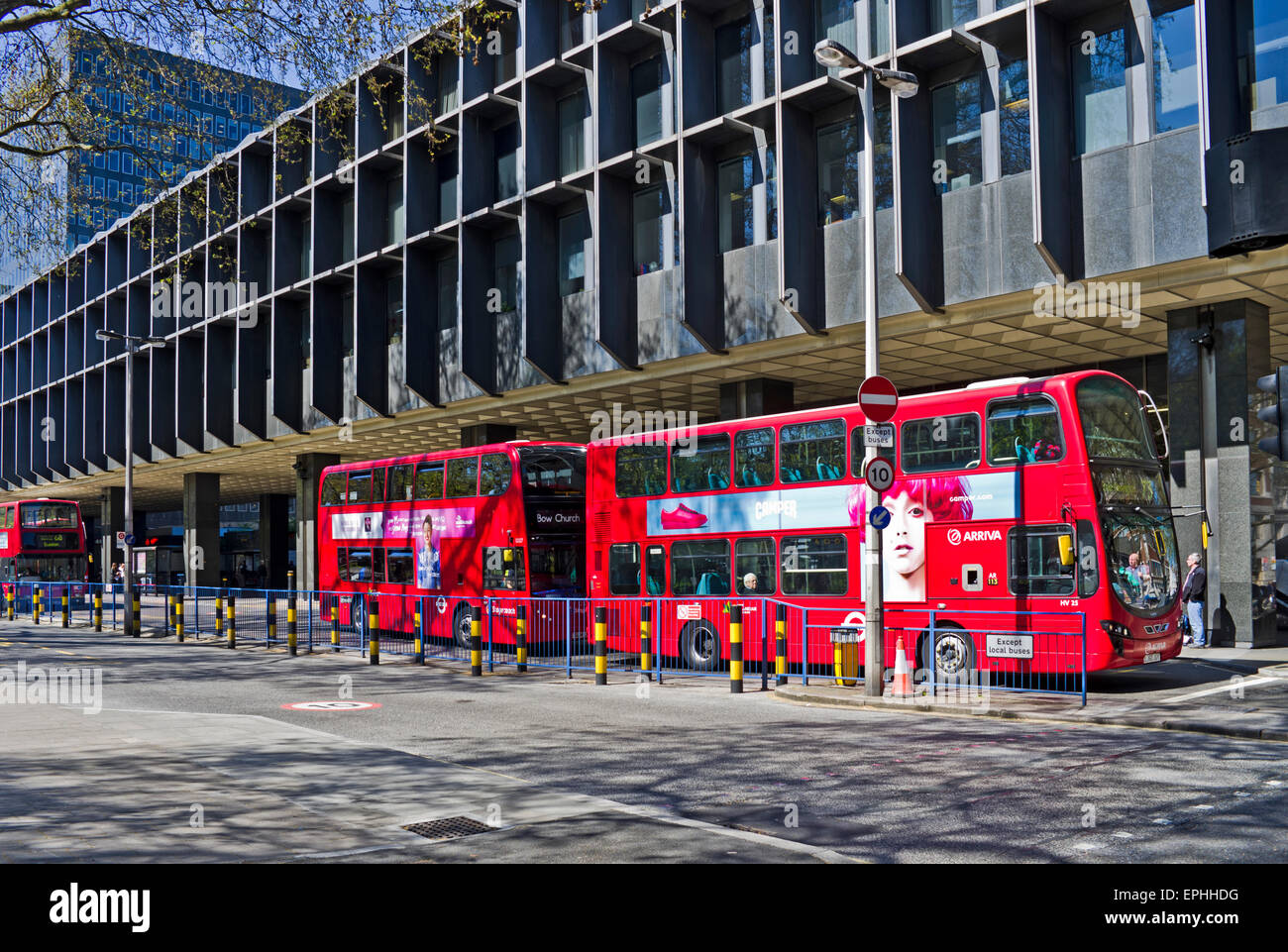 The busy bus station at Euston rail terminal ,central London, England ...
