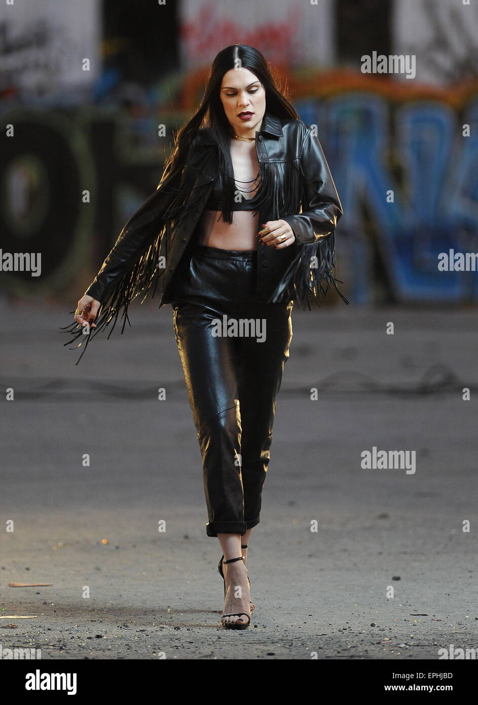 UK singer Jesse J wearing all black leather for her latest music video ...