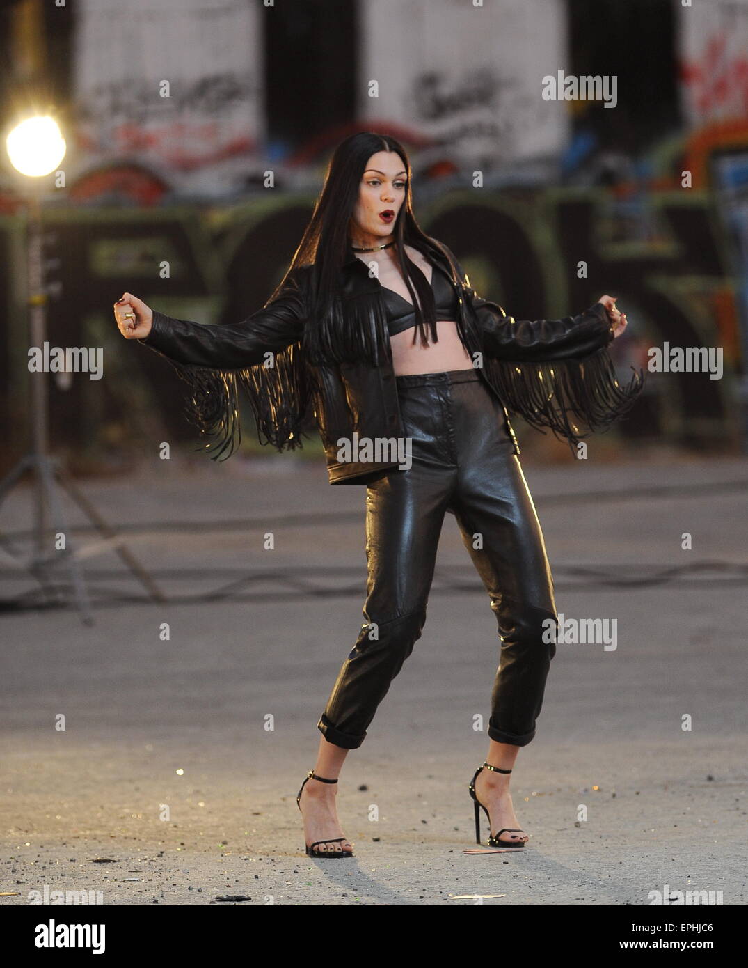 UK singer Jesse J wearing all black leather for her latest music video ...