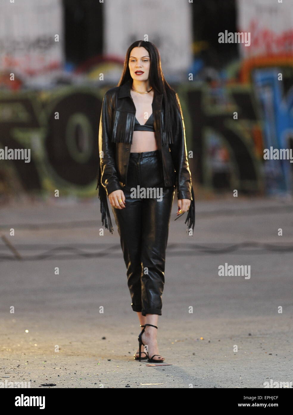 UK singer Jesse J wearing all black leather for her latest music video ...