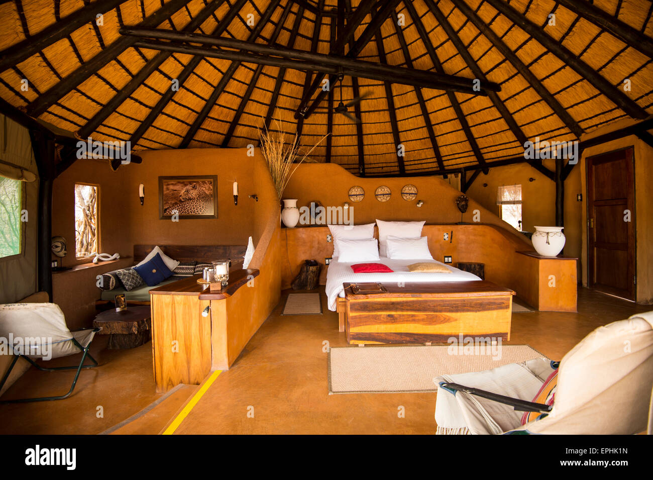 Africa, Namibia. AfriCat Foundation. Okonjima Bush Camp. Indoor view of ...
