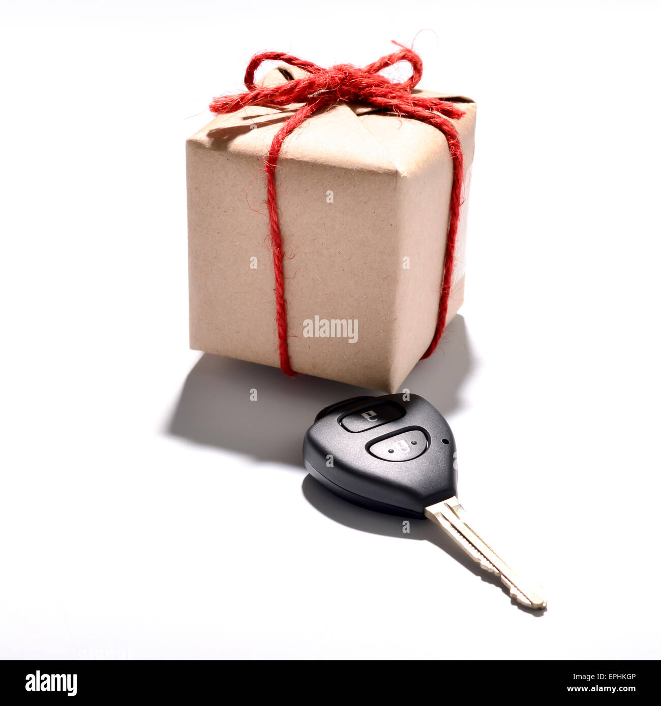 car key and gift box isolated on white background Stock Photo - Alamy