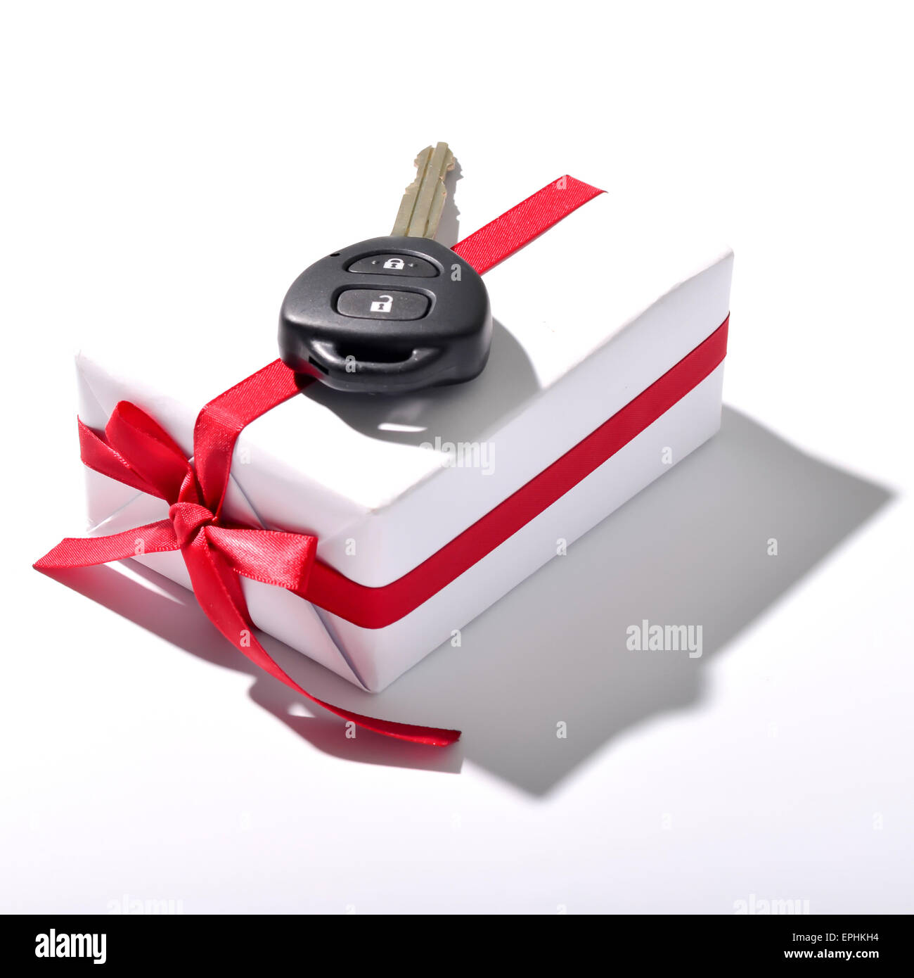 car key and gift box isolated on white background Stock Photo - Alamy