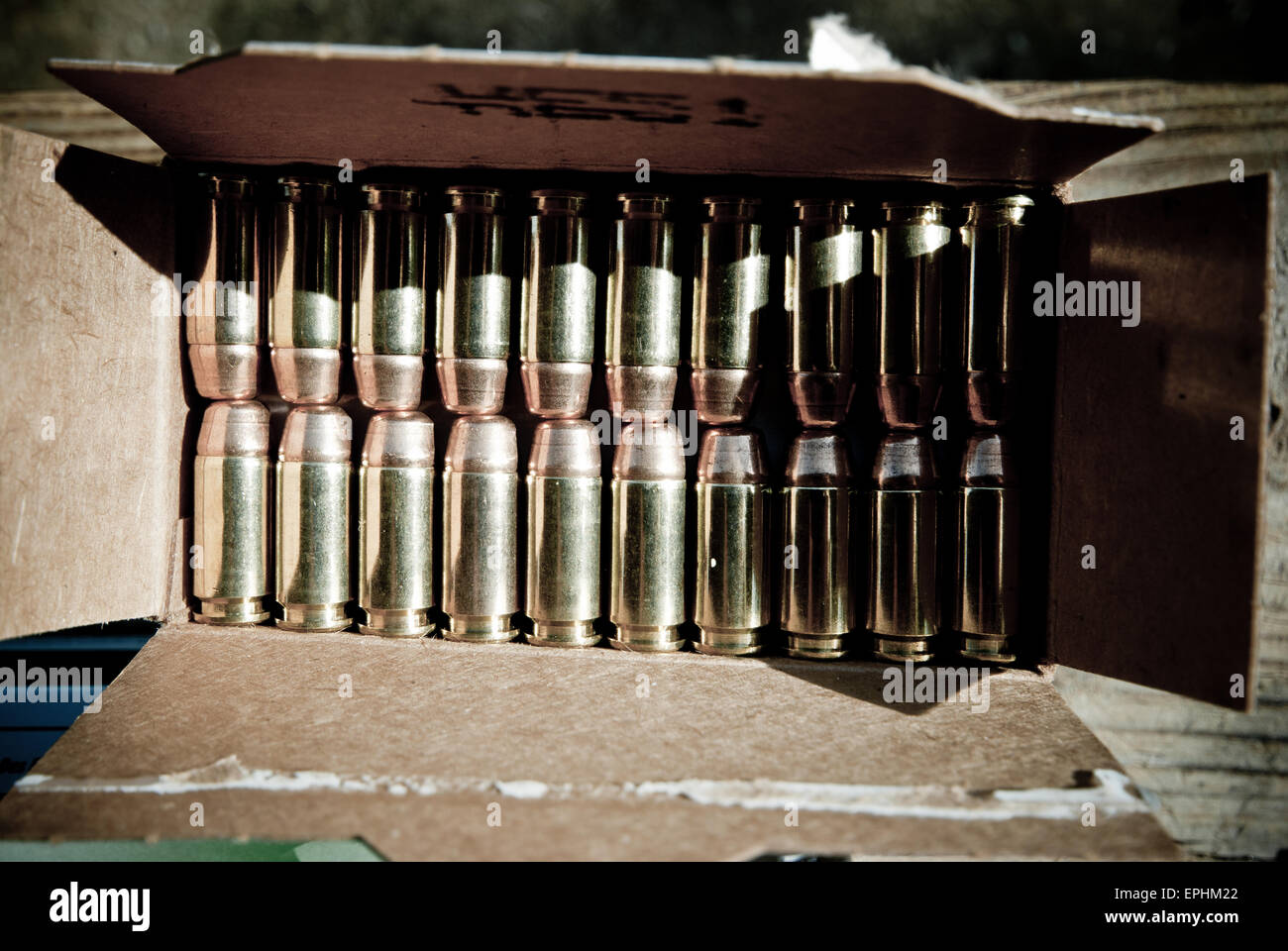 Bullets in a box at the firing range Stock Photo - Alamy