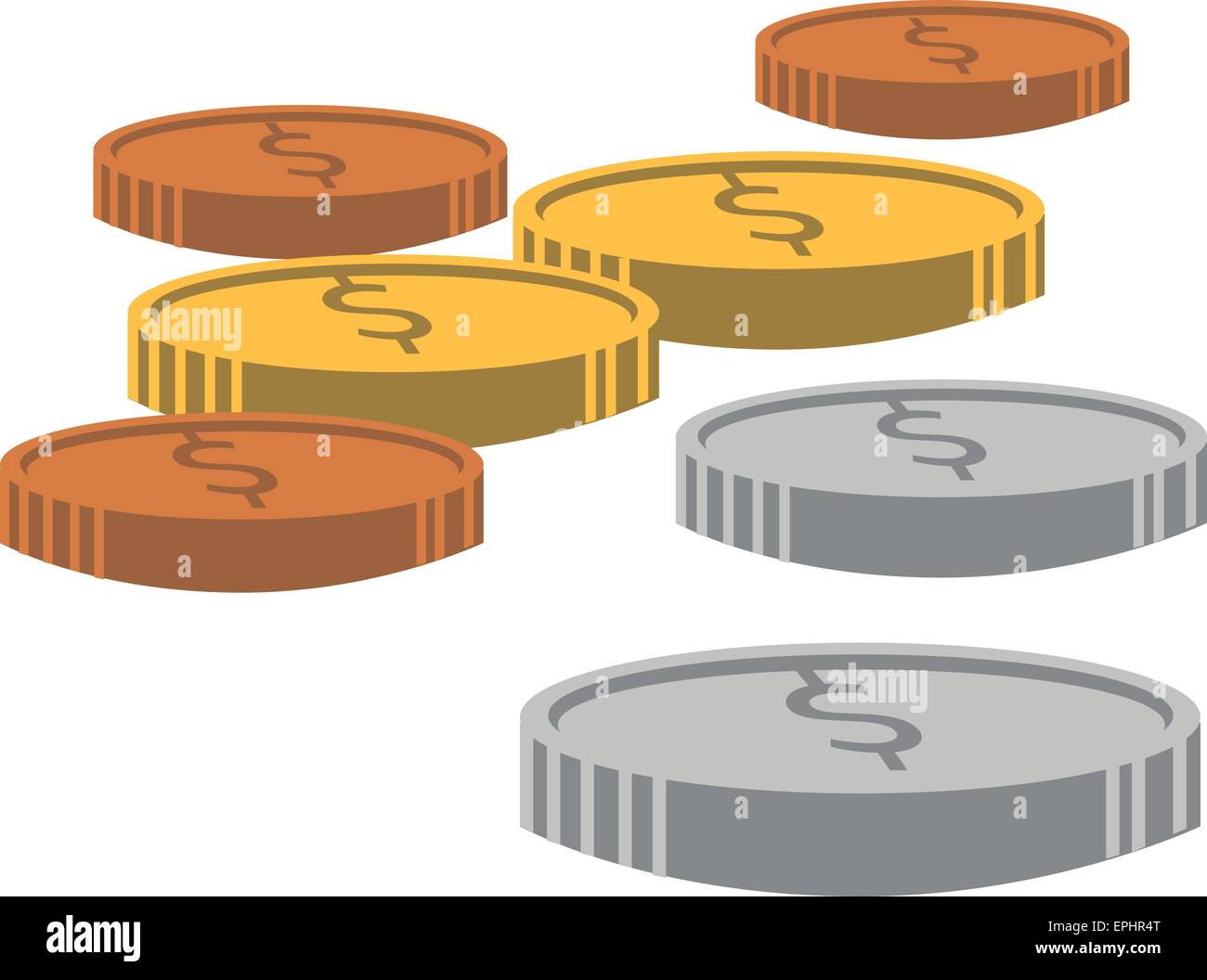 Vector illustration. Money concept. Different coins isolated over white ...