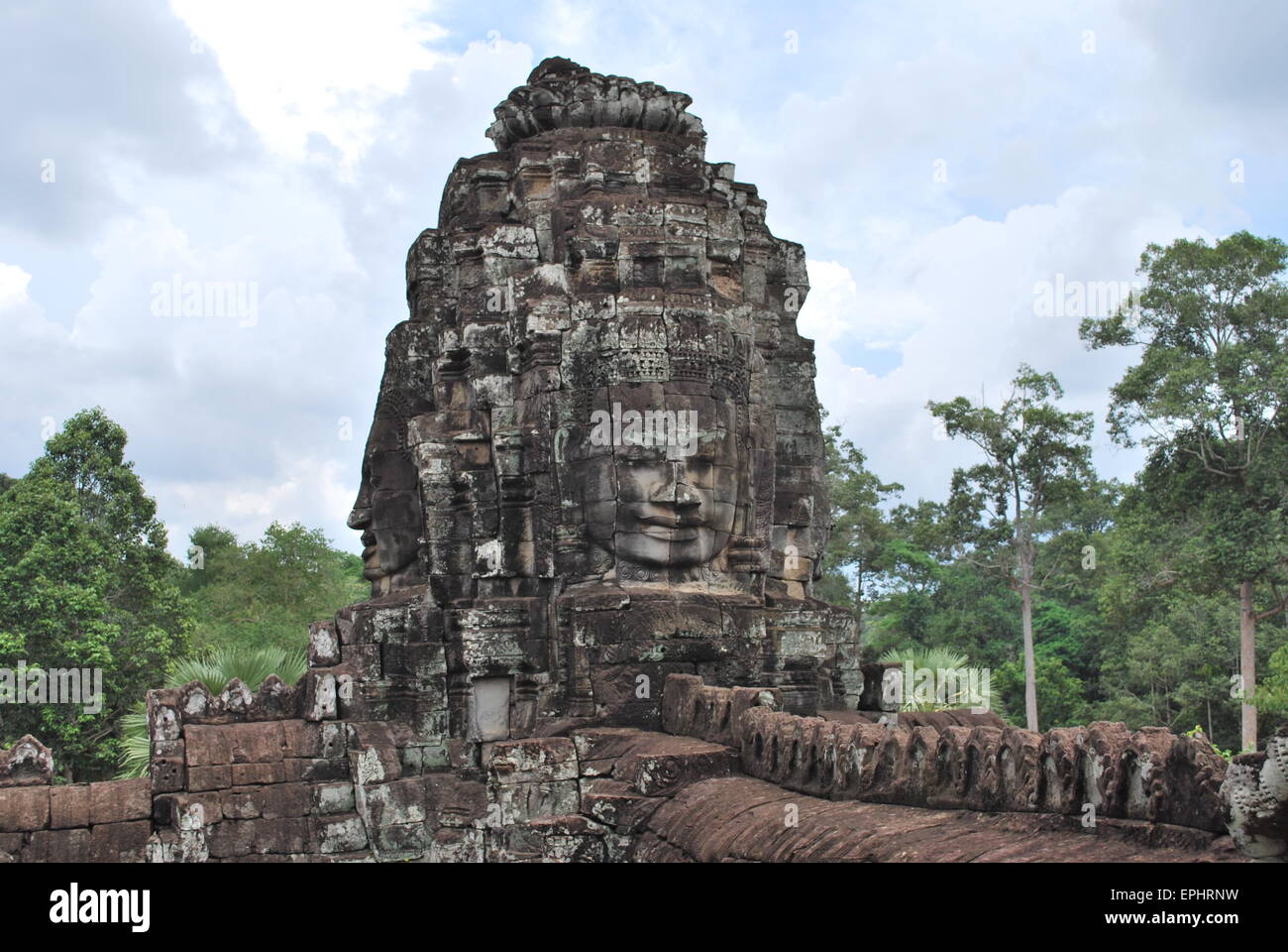Carved Stone head at Bayon, Angkor Thom, Angkor Archaeological Park ...