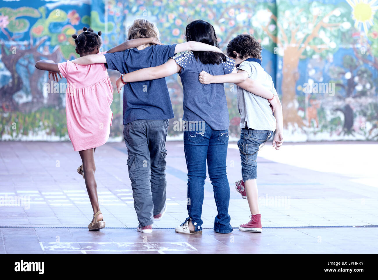 Rear view children running group hi-res stock photography and images ...
