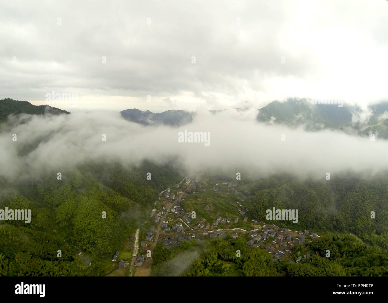 Aerial view of Miaoyuan village landscape in Jiuhua town, Quzhou city ...