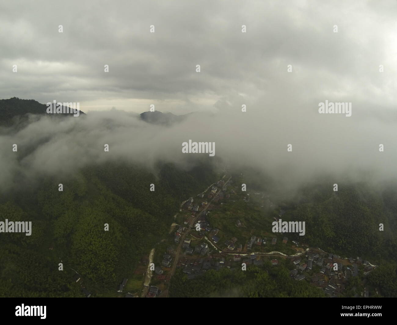 Aerial view of Miaoyuan village landscape in Jiuhua town, Quzhou city ...