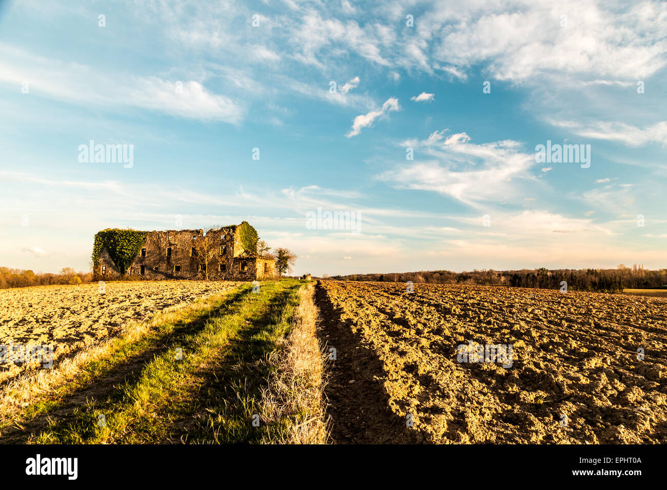 an abandoned and ruined farm in the fields of Italy Stock Photo - Alamy