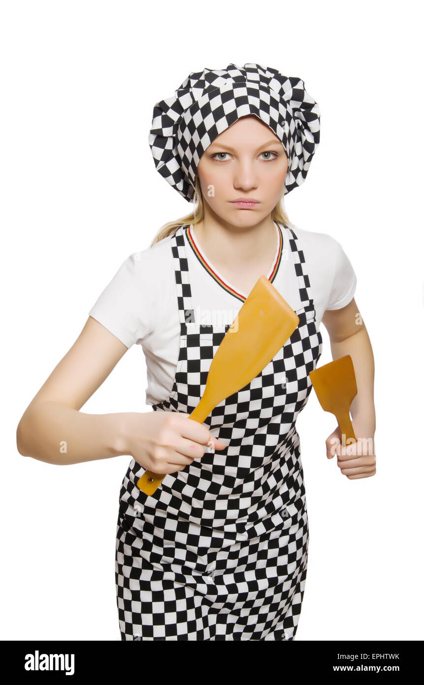 Woman cook isolated on the white background Stock Photo - Alamy